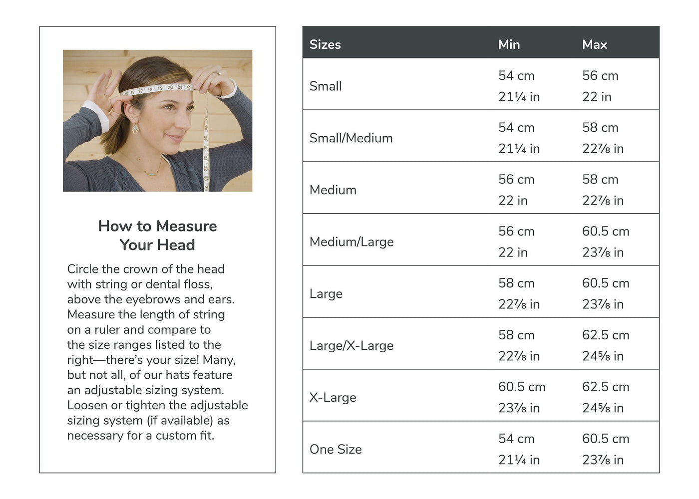 Sizing Charts | Hat Size Guides for All Ages | Sunday Afternoons